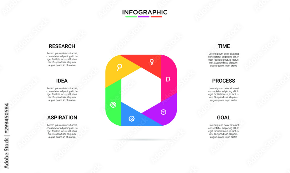 set hexagon color Infographic stack chart design with icons and options ...