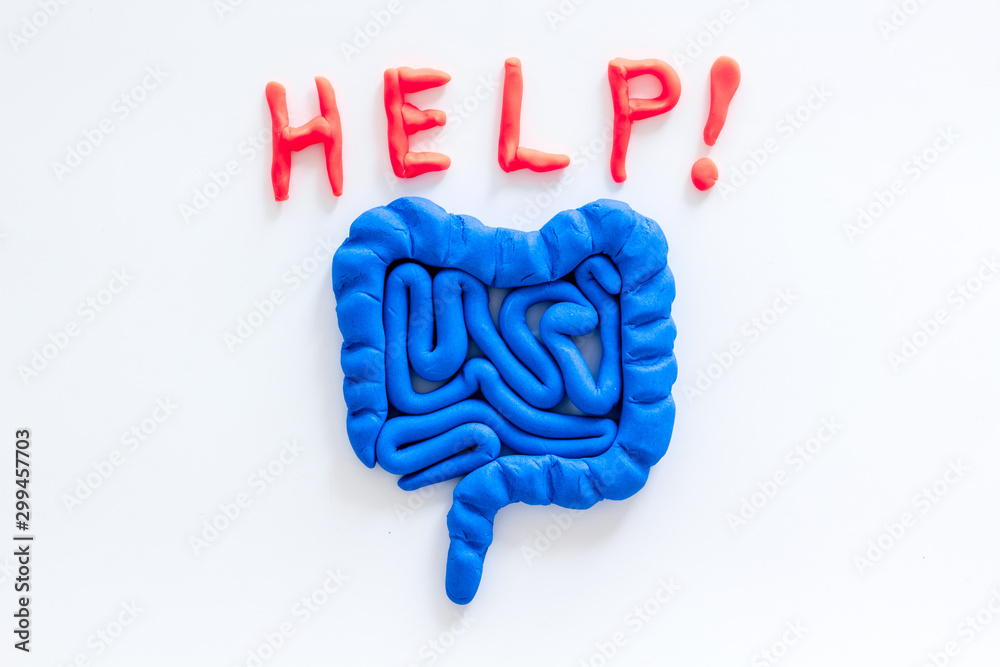 Intestines illness and treatment. Word help near guts on white ...