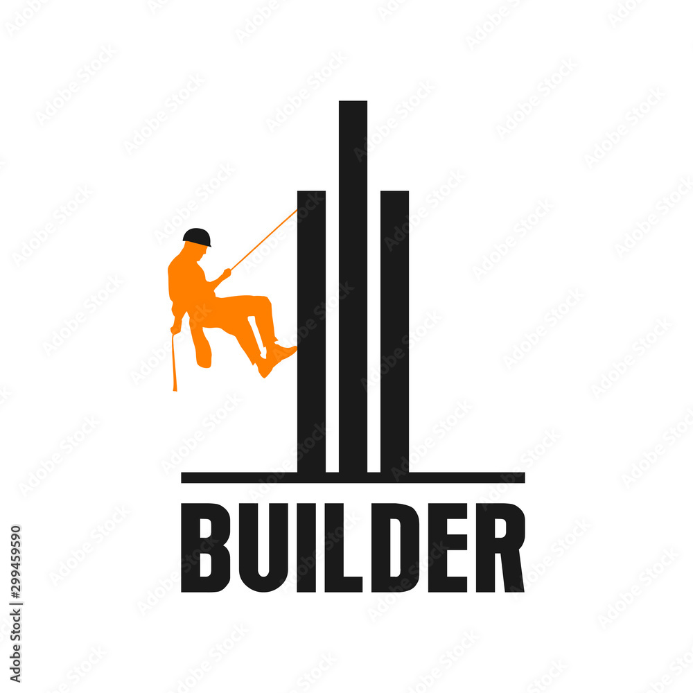 Logo of construction workers, climbing buildings with ropes ...