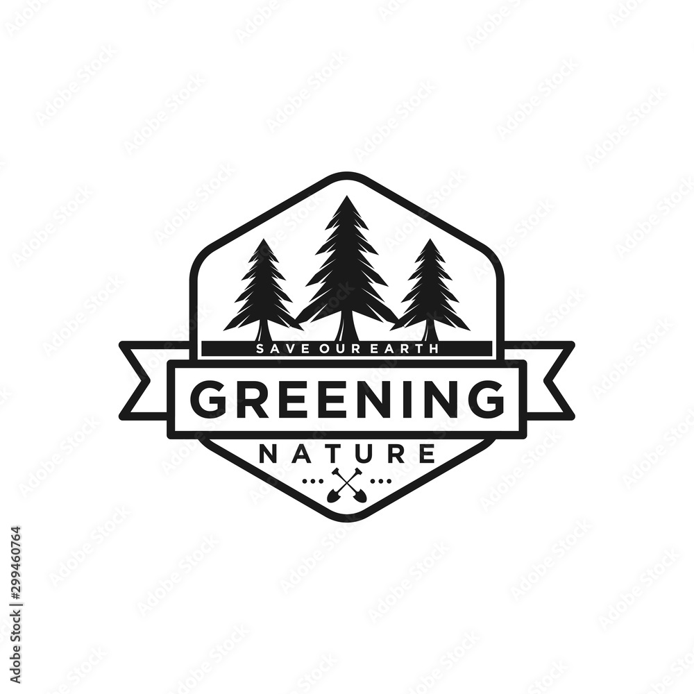 Greening pine tree logo outdoor forest nature environment, vintage ...