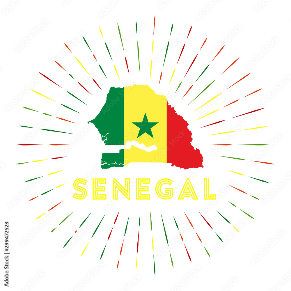 Senegal sunburst badge. The country sign with map of Senegal with ...