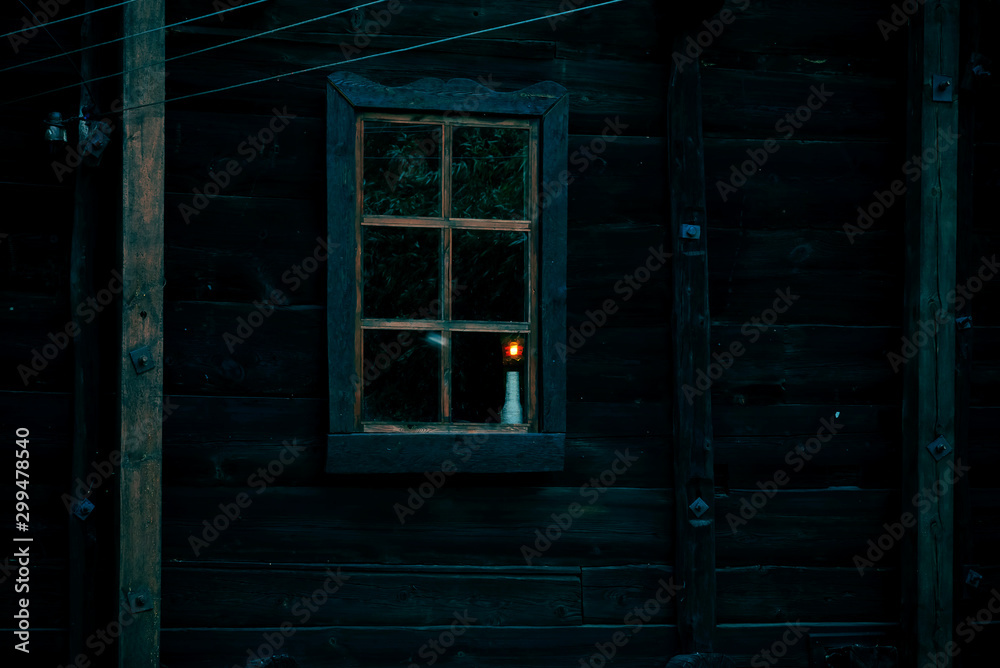 Halloween horror building. Reflection and shadows of a spooky tree in ...