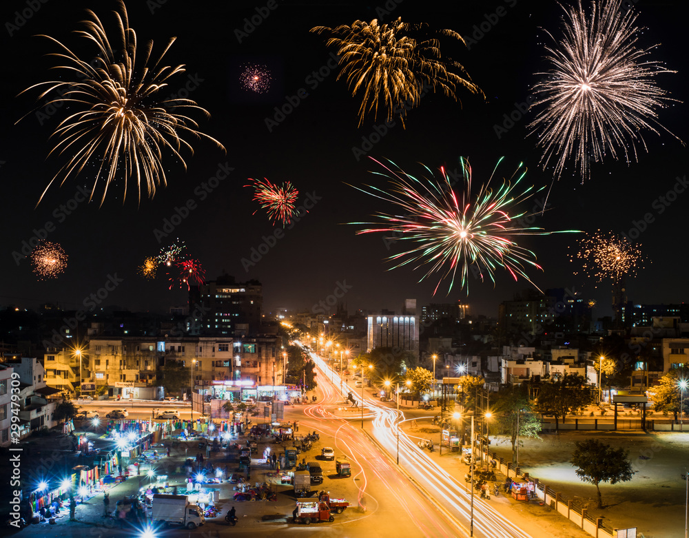 Fireworks in the Sky in Diwali Festival. Diwali is biggest festival of ...