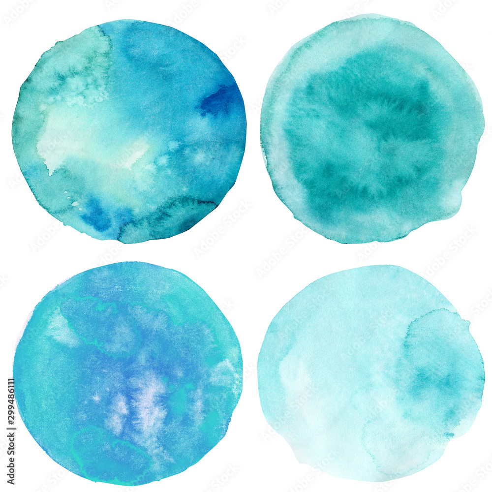 blue abstract watercolor splashes set, paint splashes on an isolated ...