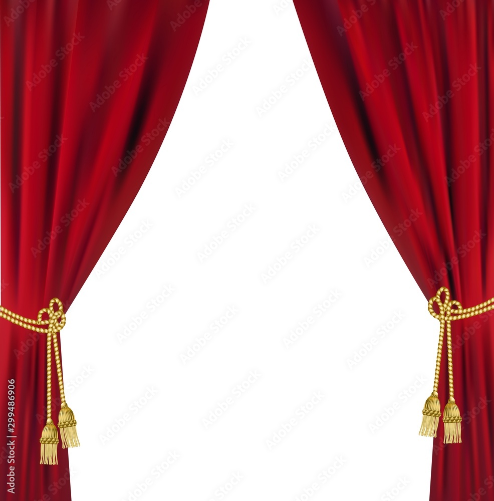 Realistic red curtains. theater stage borders, 3D elegant backdrop ...