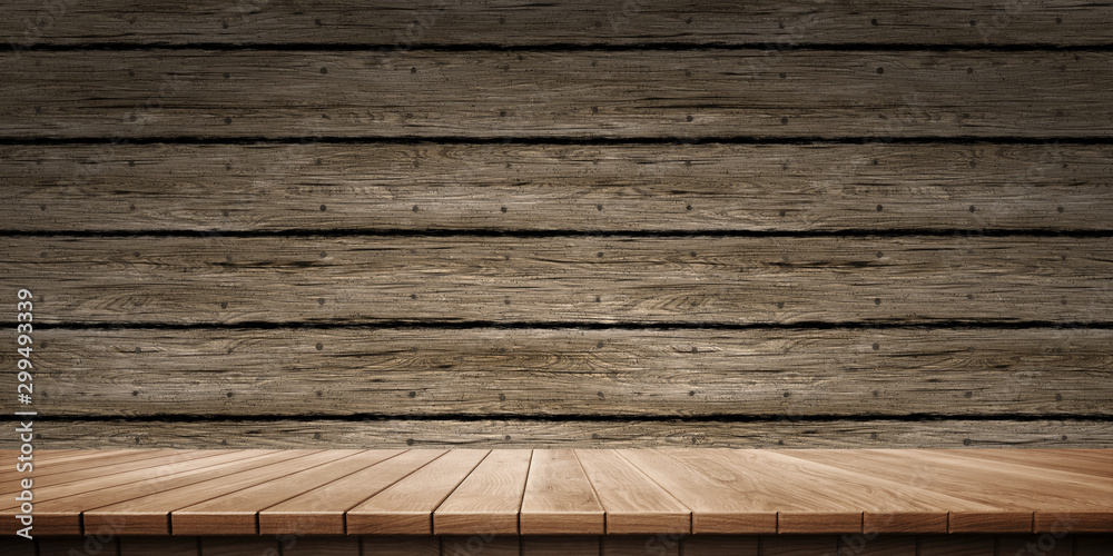 Colorful wooden platform background: wood wall. ( 3D rendering computer ...