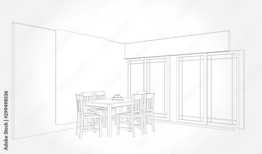Linear sketch of an interior. Sketch Line room . Vector illustration ...