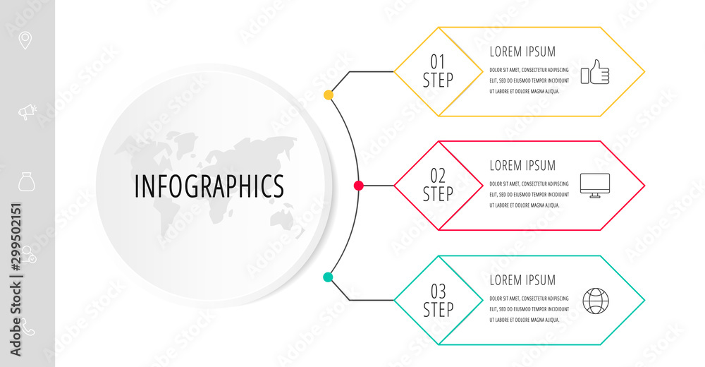 Vector infographic flat template. Circle with 3 rhombus and label. Used ...