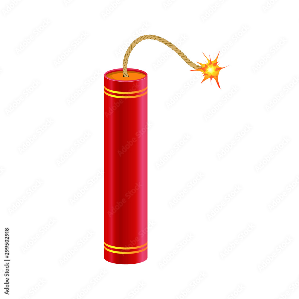 Dynamite with burning fuse vector illustration isolated on white ...