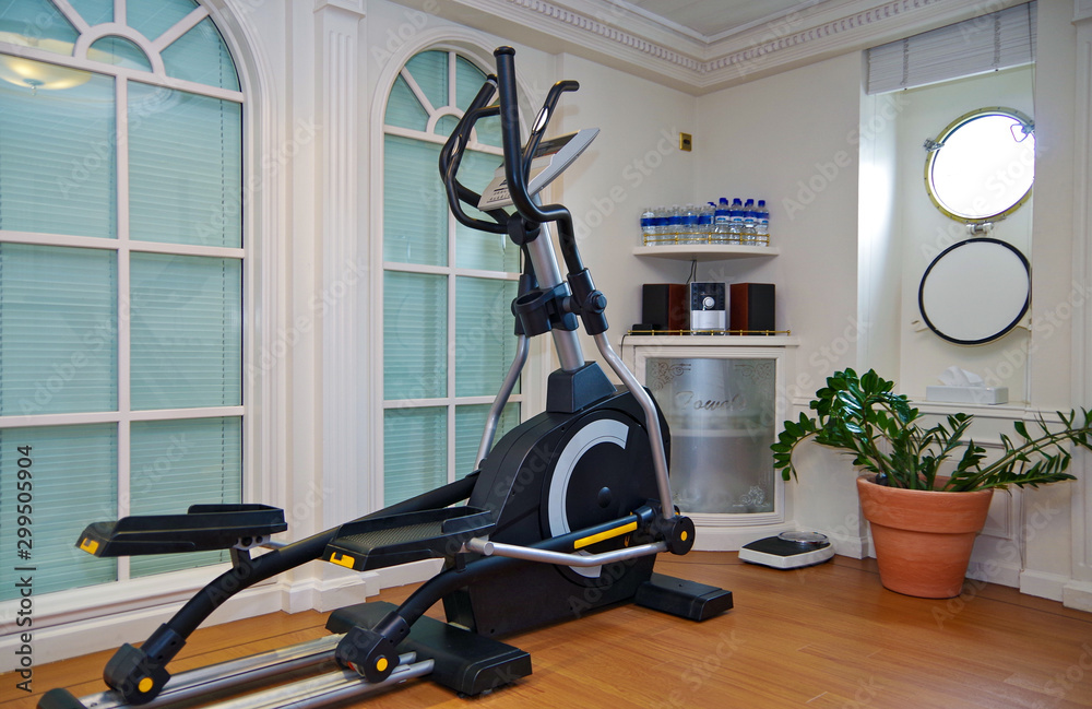 Fitness Center Gym Room onboard luxury cruise ship sailing yacht with ...