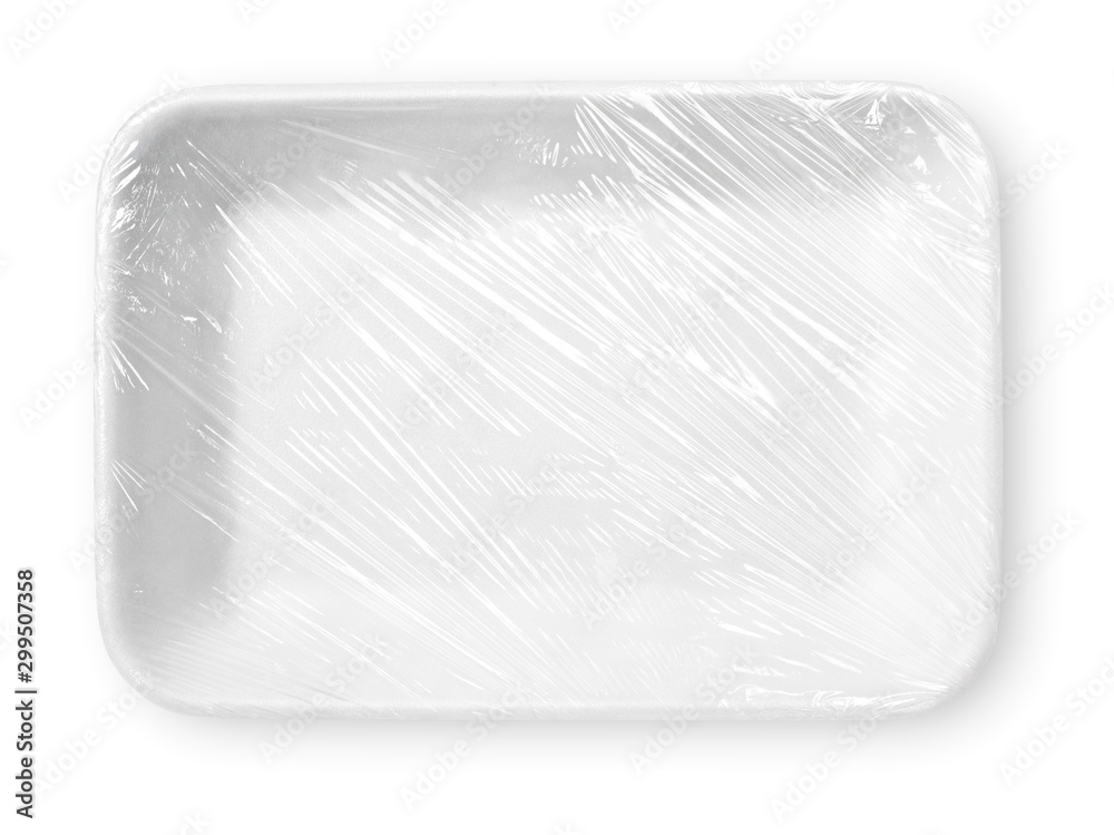 Wrapped styrofoam food tray isolated on white background with clipping ...