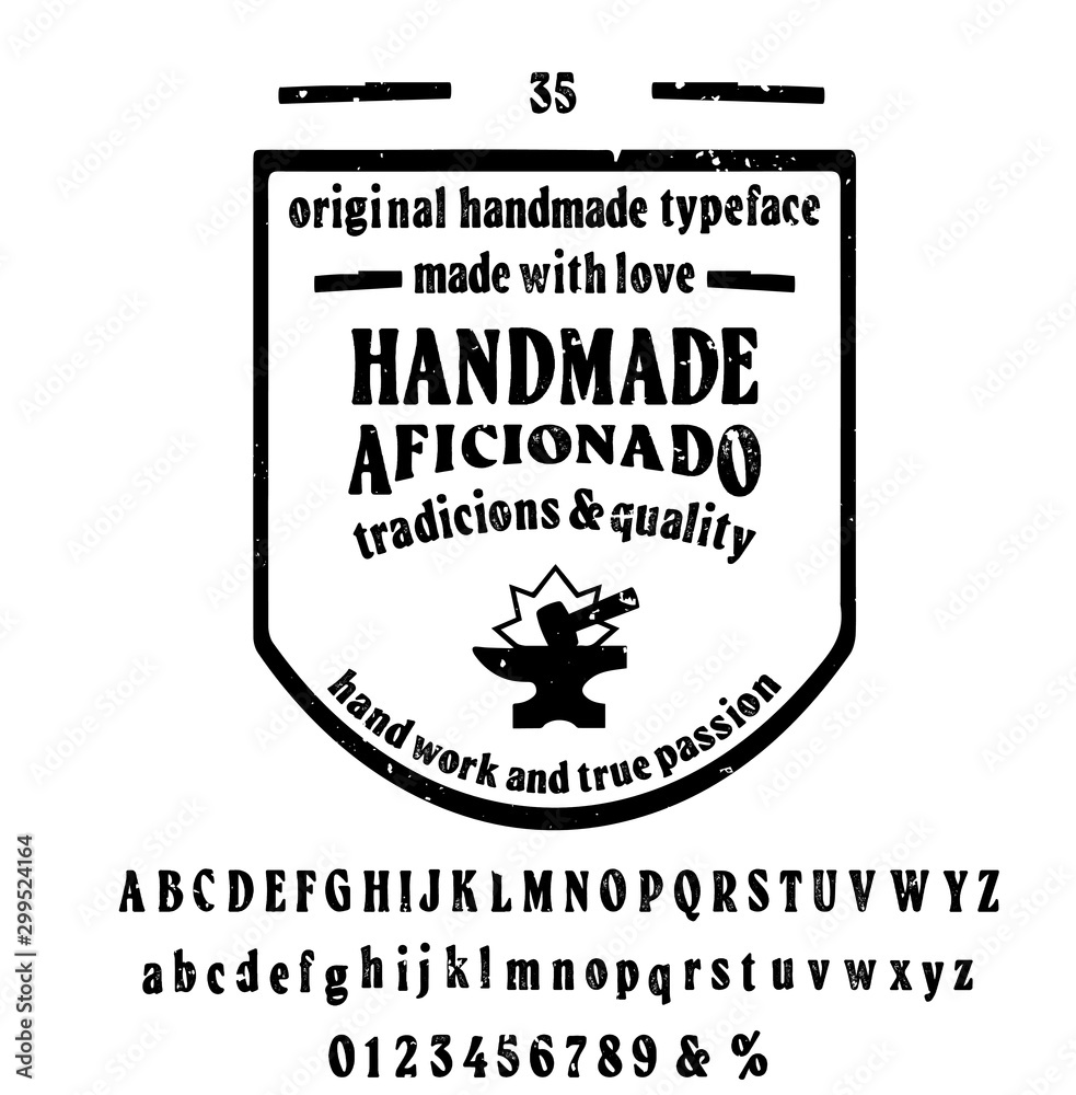 Hand drawn advertising font.Vintage anvil, icon, blacksmith tools ...