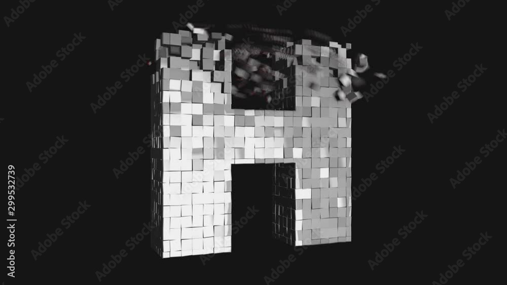 Transformer font - Build and destroy letter H from metallic cubes, 3D ...