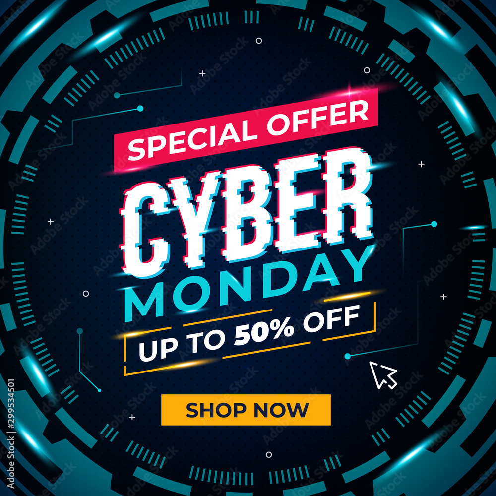 Cyber monday concept in circle technology background flat design for ...