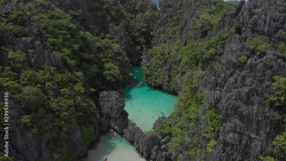 Small Lagoon in El Nido, Palawan, drone shot of the clear water and ...