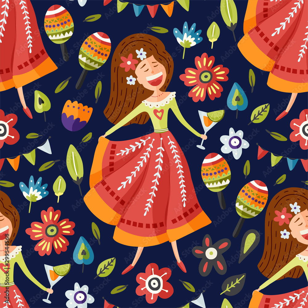 Mexican Lady Dancing Cartoon