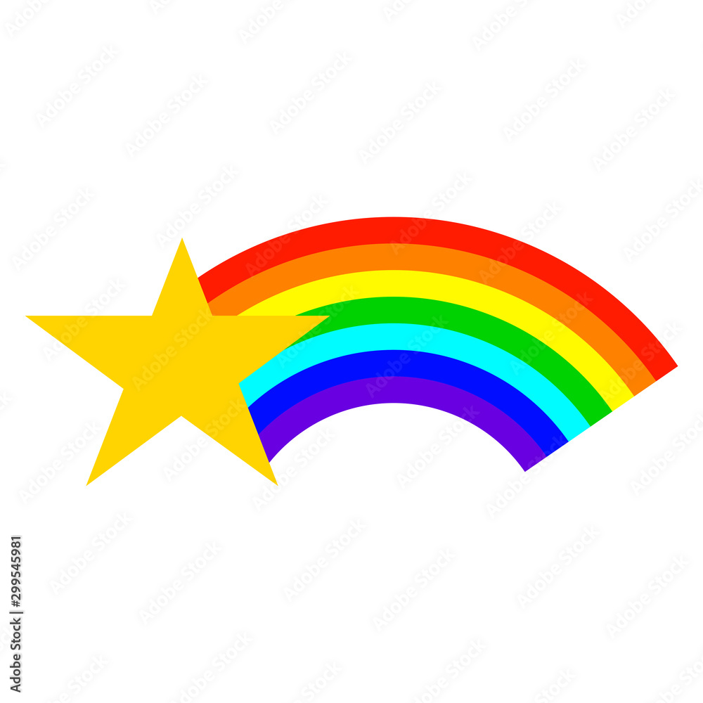 Cartoon star with rainbow tail in flat style isolated on white ...