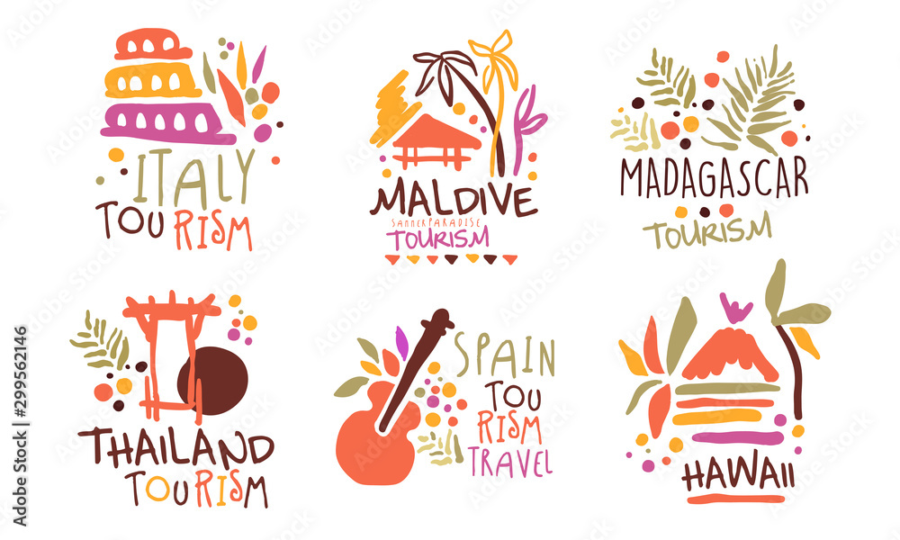 Set of minimalistic logos for a travel agency with the image of the ...