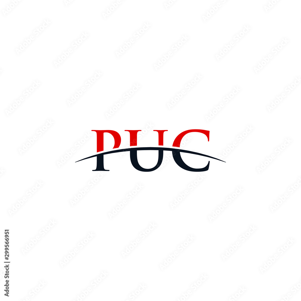 Initial letter PUC, overlapping movement swoosh horizon logo company ...