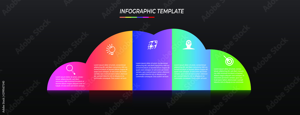 Infographics design template black background with 5 steps or options ...