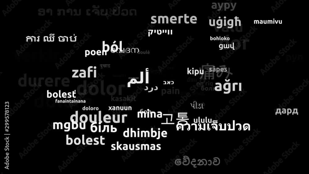 Pain Translated in 73 Worldwide Languages Endless Looping 3d Zooming ...