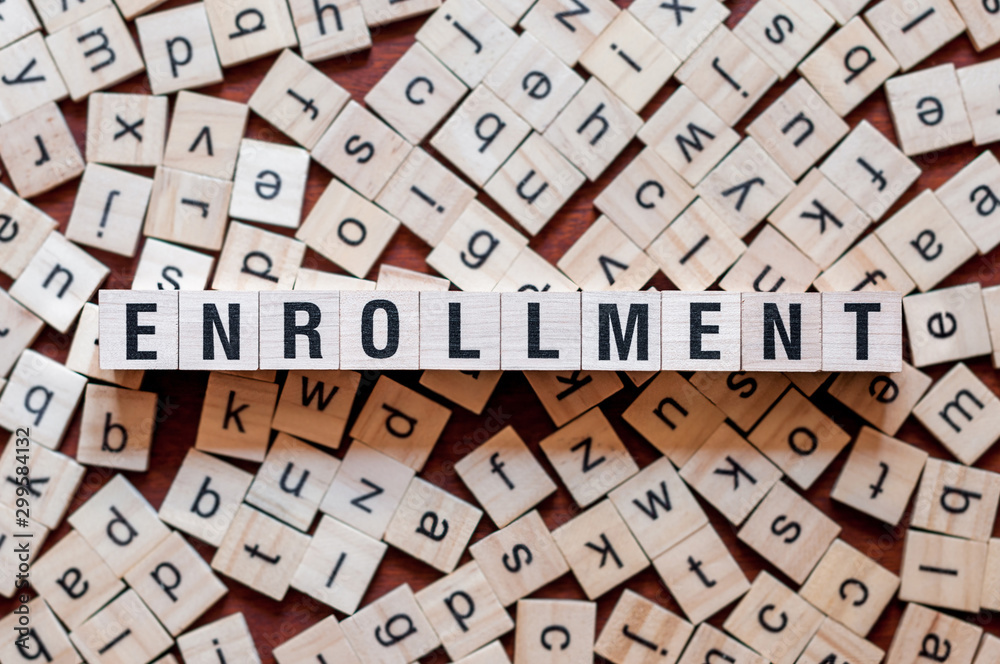 Enrollment word concept on cubes for articles Stock Photo | Adobe Stock