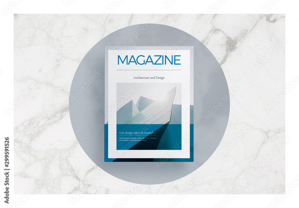 Magazine Layout with Blue Overlay Elements Stock Template | Adobe Stock