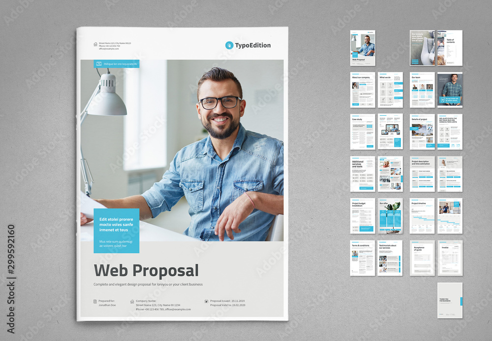 White and Light Gray Proposal Layout with Pale Cyan Elements Stock ...