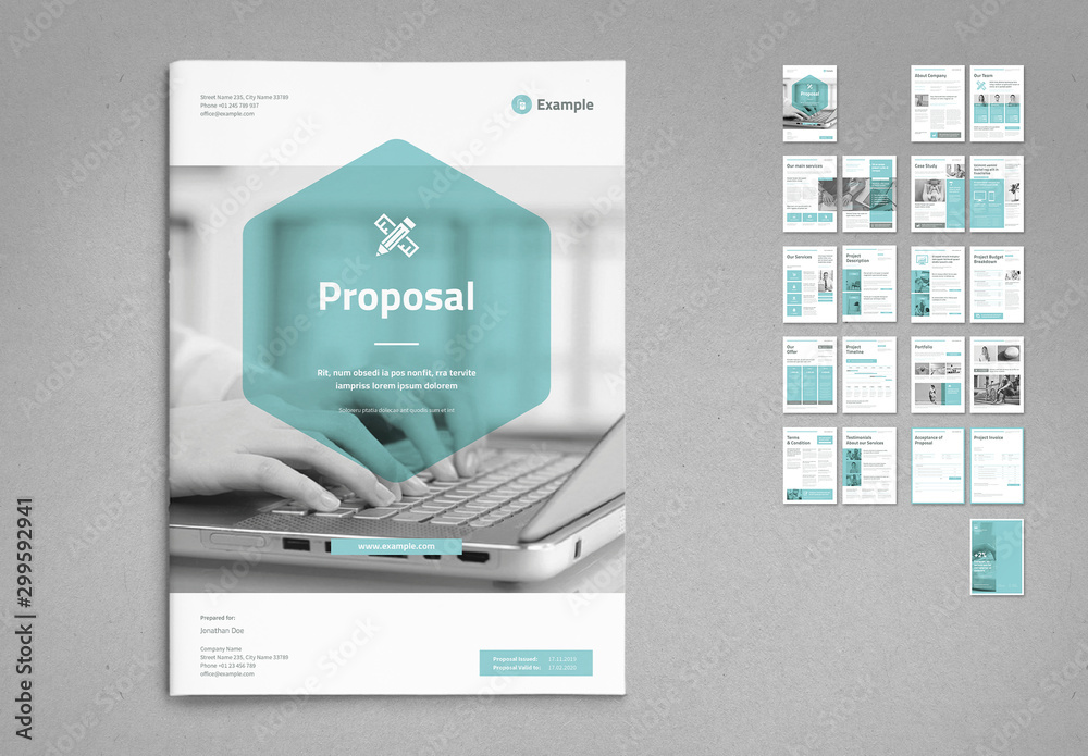 White and Light Gray Proposal Layout with Cyan Accents Stock Template ...