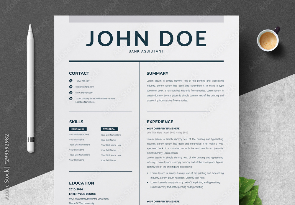 Resume Layout with Grey Accent Stock Template | Adobe Stock