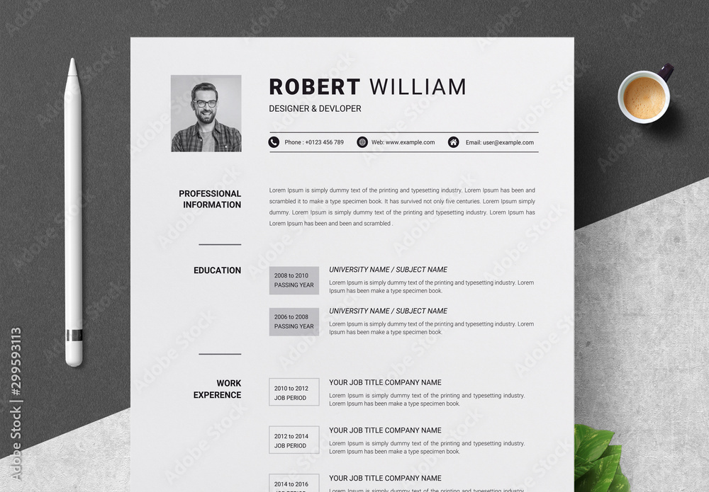 Minimalist 2 Page Resume Set Layout Stock Template | Adobe Stock