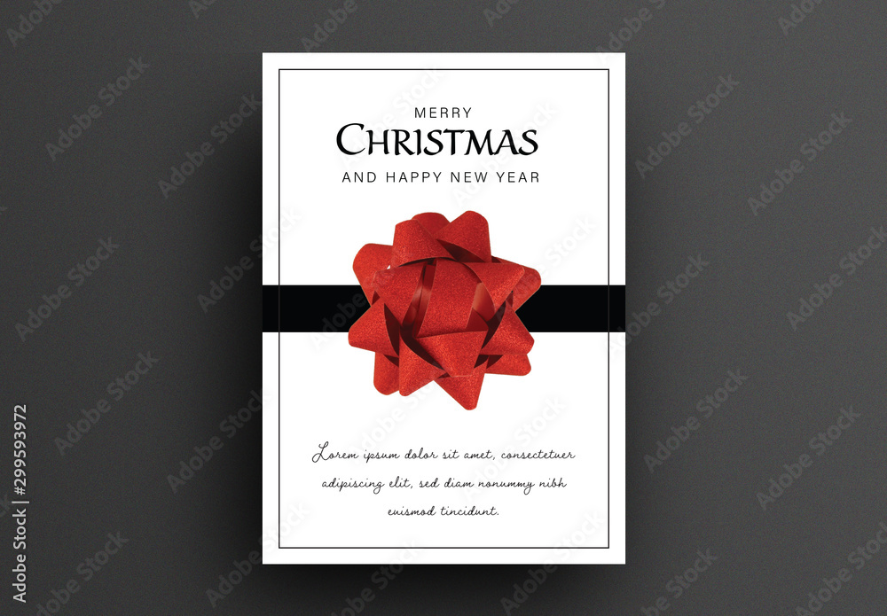 Christmas Card Layout with Big Red Star Bow Element Stock Template ...