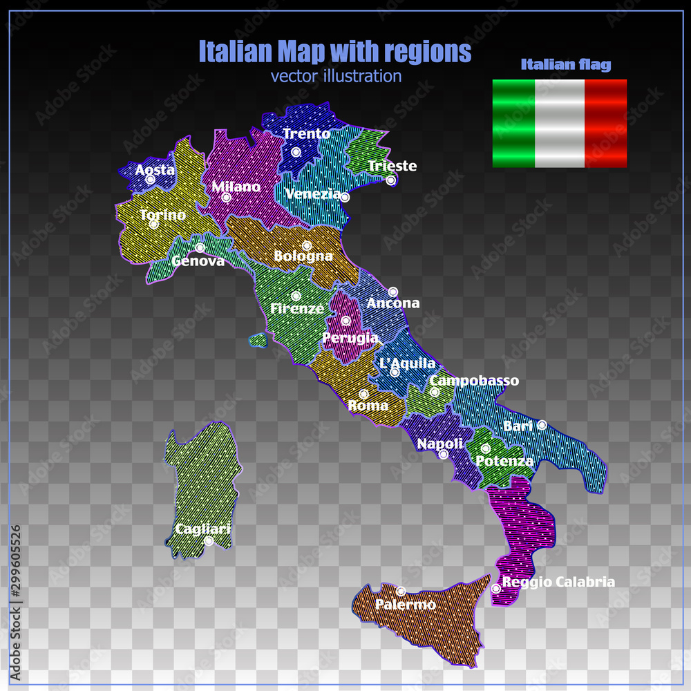 Map of Italy. Bright illustration with colorful italian map. Italy map ...