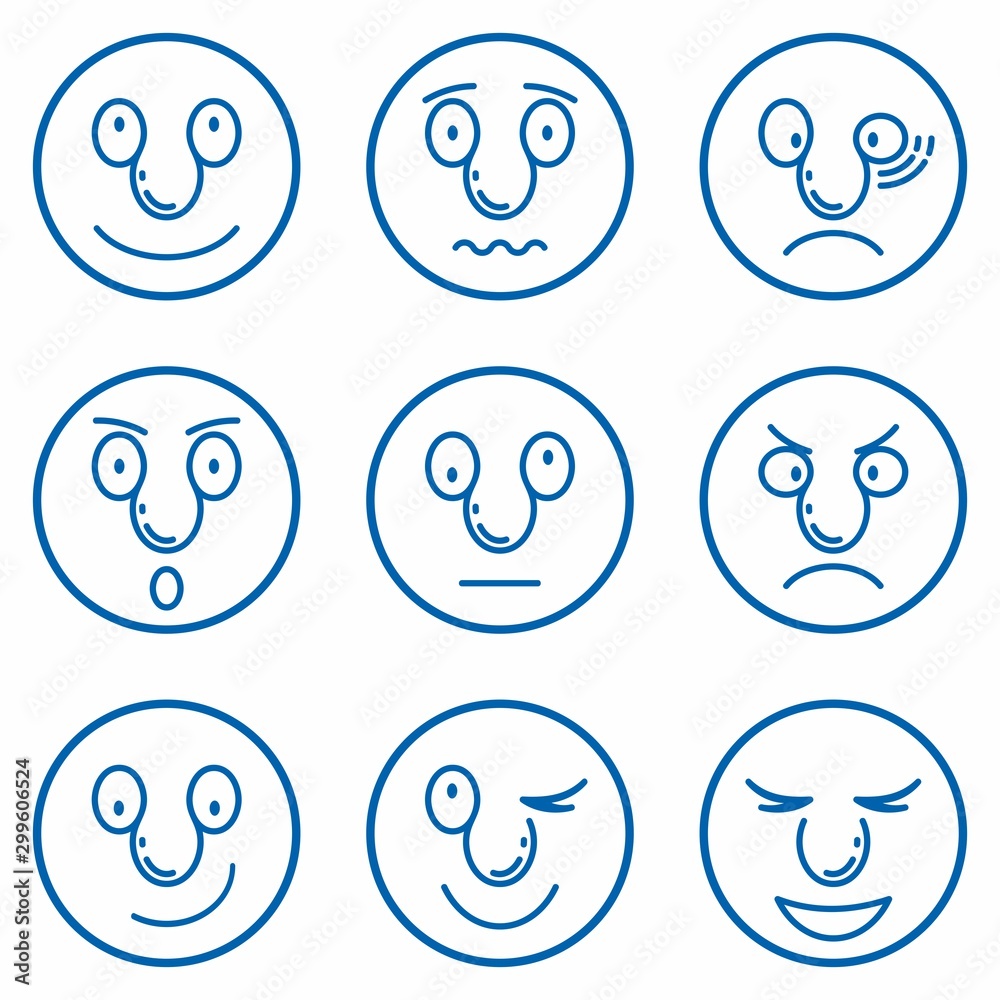 Smiley, Set of Emoticons. Set of Emoji. Emoticons simple linear icons ...