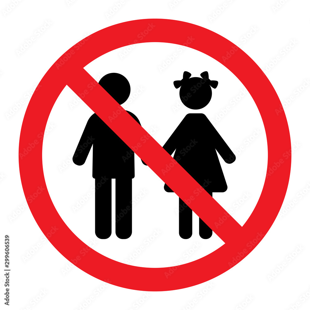 Photo & Art Print caution sign children in a red crossed out circle on ...