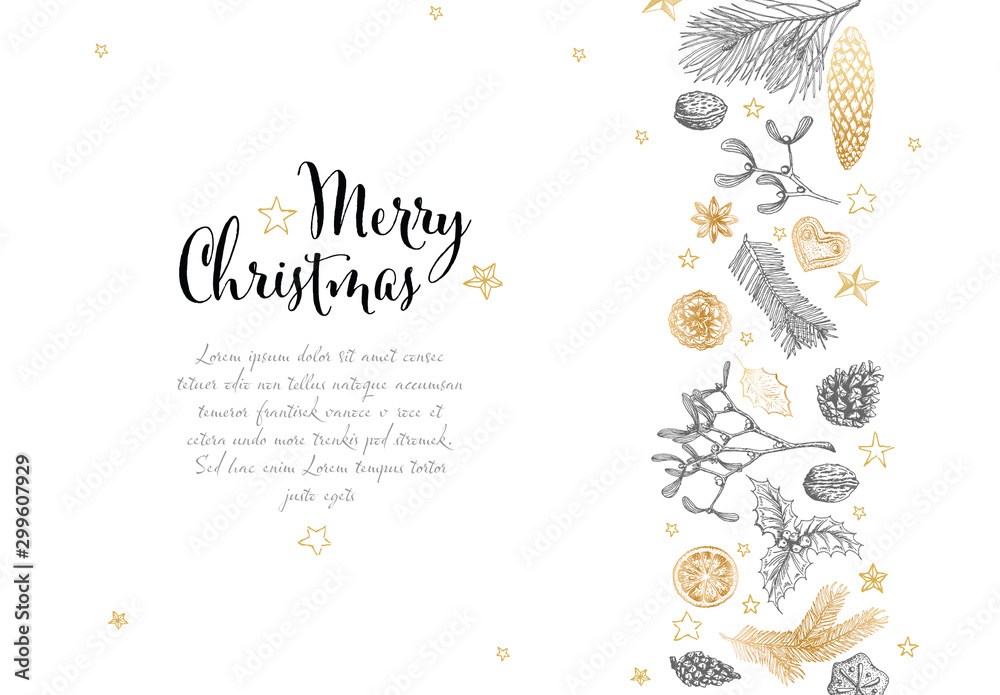 Hand Drawn Christmas Card Layout Stock Template | Adobe Stock