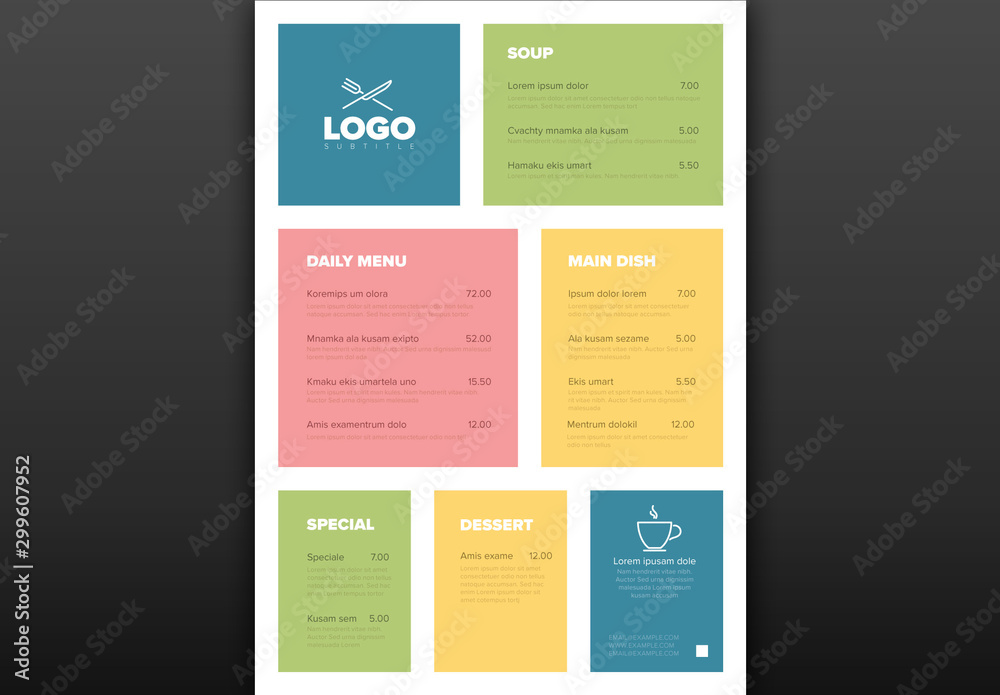Pastel Restaurant Menu Layout Stock Template | Adobe Stock