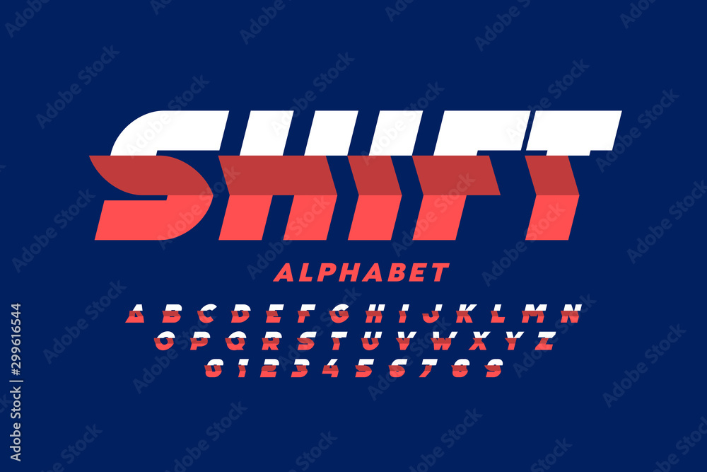 Vetor de Shifted style modern font, alphabet letters and numbers do ...