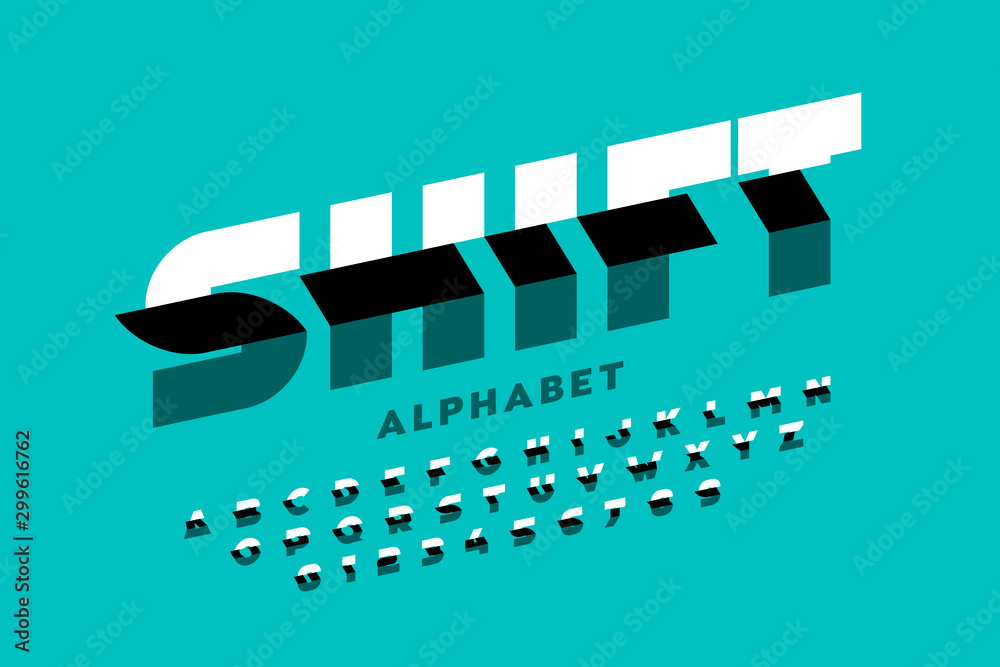 Vetor de Shifted style modern font, alphabet letters and numbers do ...