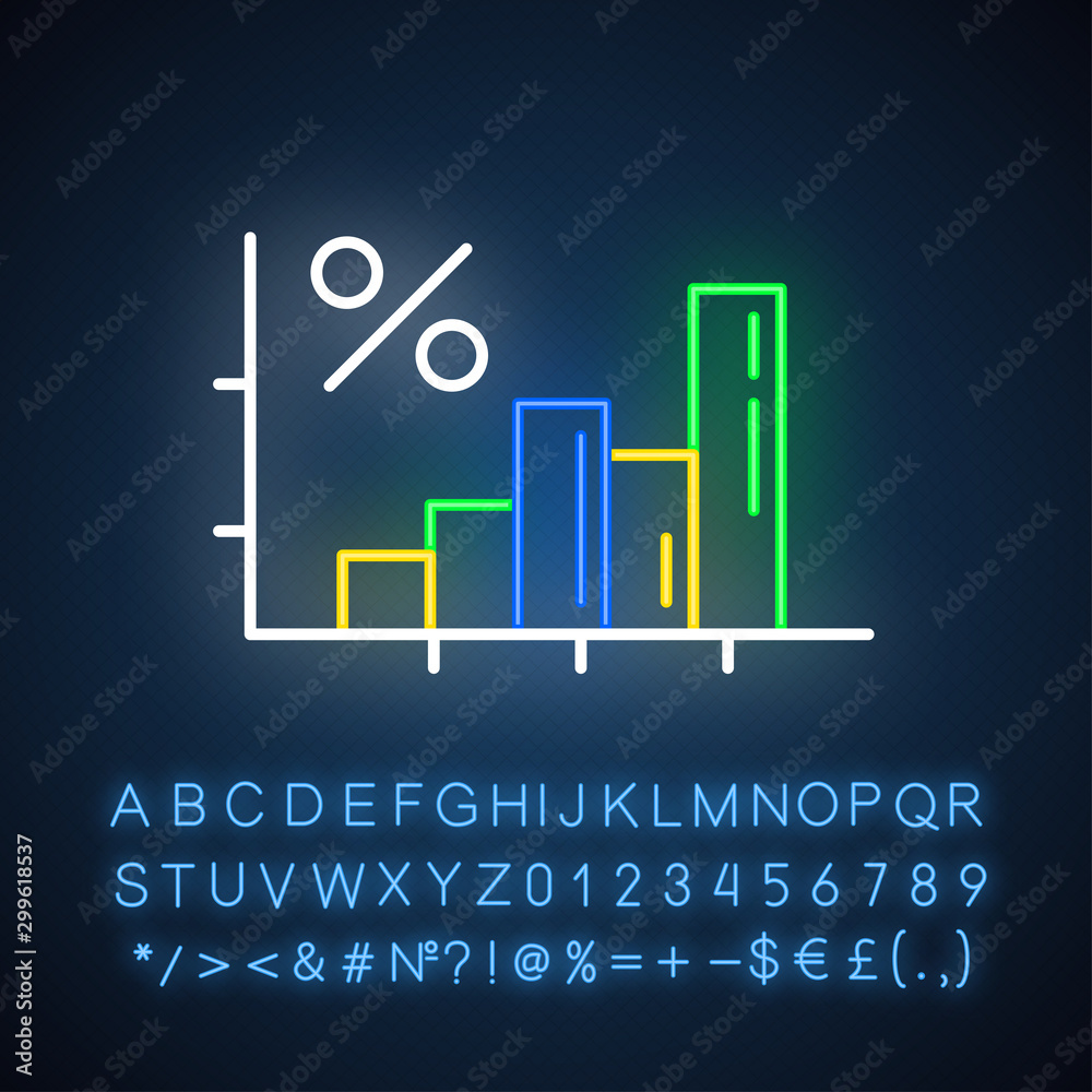 Financial report neon light icon. Increasing interest rate diagram ...