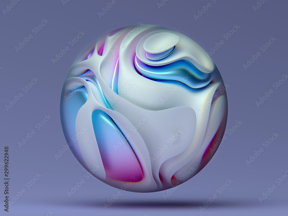 3d render with abstract art glass 3d ball with blur and dispersion ...
