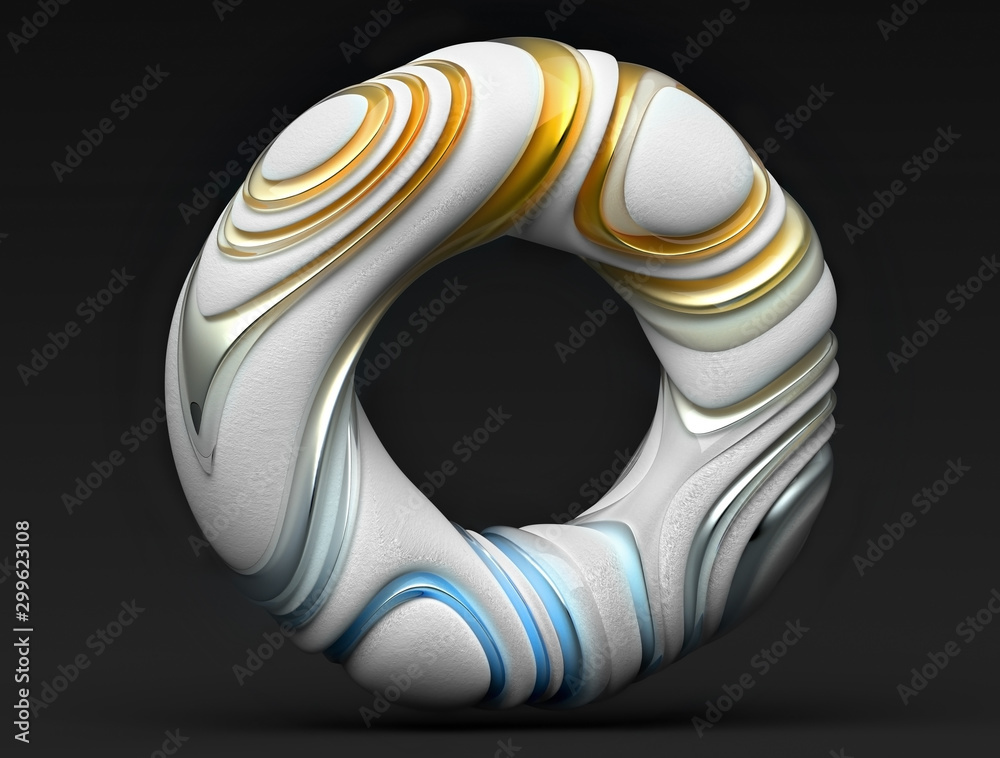 3d render abstract fluffy torus or donut ring in organic curved smooth ...