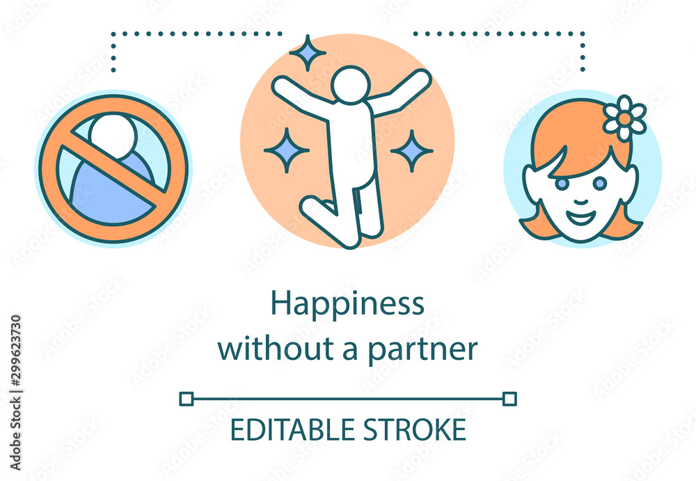 Happiness without partner concept icon. Happy solitude idea thin line ...