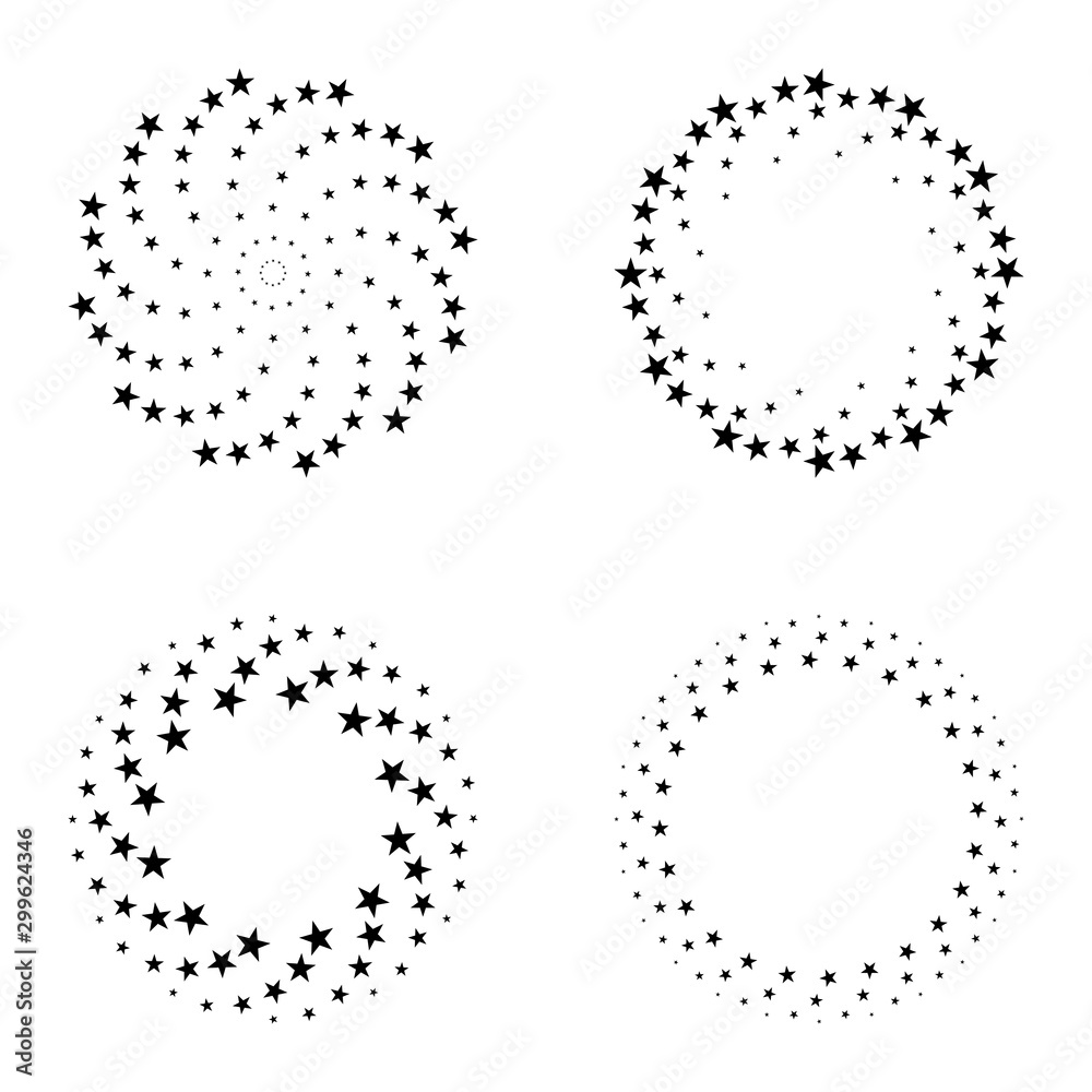 Twisted spiral set design elements, star shapes. Vector illustration ...