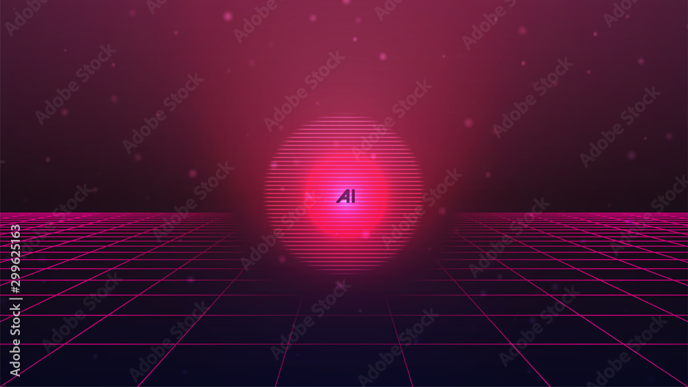 Artificial Intelligence background. Abstract futuristic pink sphere on ...