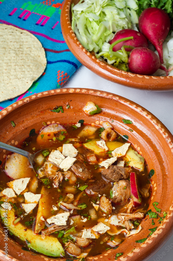 Mexican red pozole, traditional stew of the Aztecs Stock Photo | Adobe ...