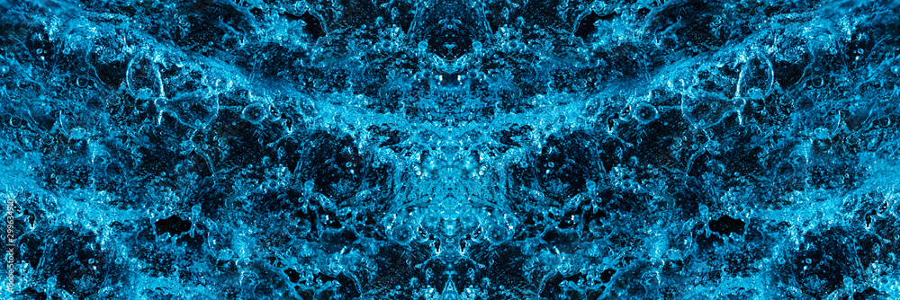 Ice surface texture, dark background. Air bubbles frozen in ice, banner ...