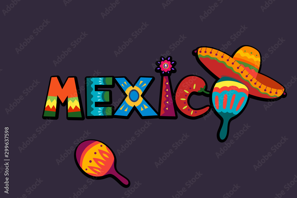 Vetor de Mexico word in Mexican traditional ornament text for festive ...