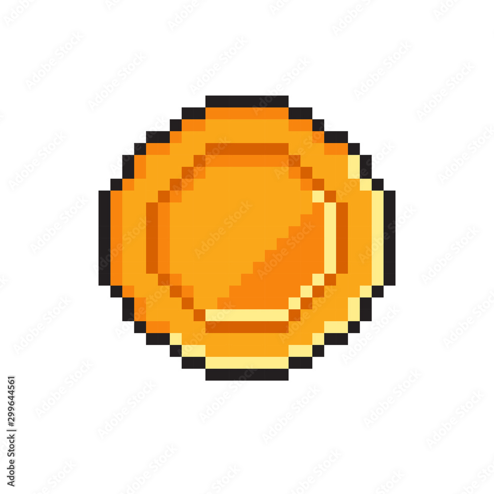 Vecteur Stock Pixel gold coin for 16 bit retro game. Vector golden ...