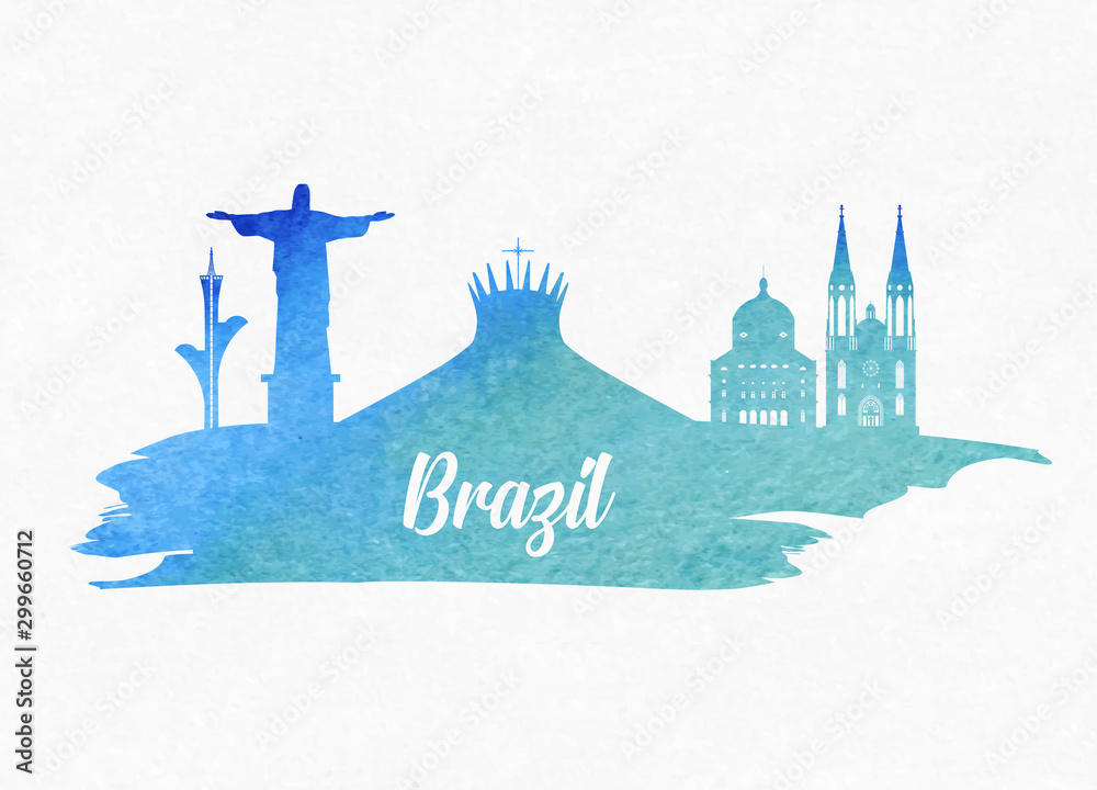 Brazil Landmark Global Travel And Journey paper background. Vector ...